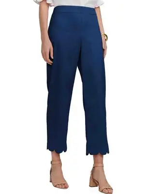 Foxcroft Elaine Scallop Hem Crop Pants - Navy Blue