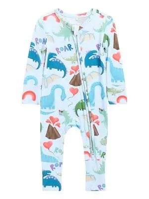 POSH PEANUT Dinosaur Print Convertible Zip-up Footie - Medium Blue