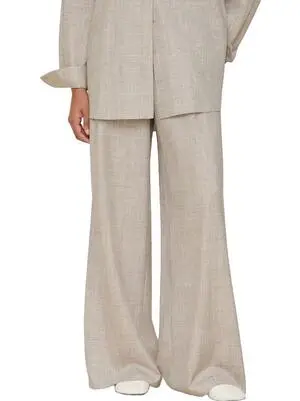 Lafayette 148 New York Astor Pleated Wide Leg Pants - Taupe Multi