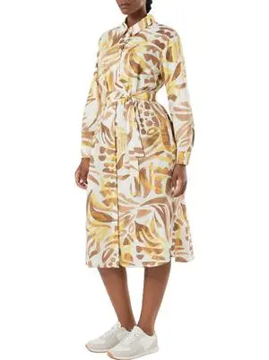 Marina Rinaldi Voyage Collection Print Long-sleeve Shirt Dress - Ivory