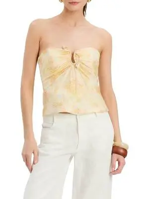Bardot Serafina Floral Linen Strapless Top - Yellow