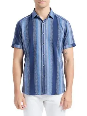 Robert Graham Pembroke Stripe Cotton Short Sleeve Button-up Shirt - Indigo