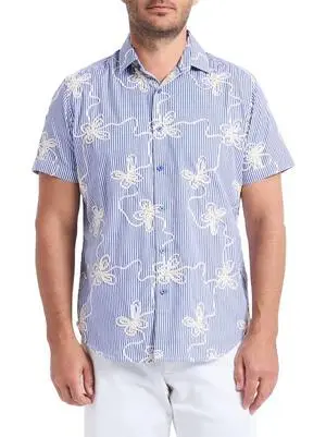 Robert Graham Primrose Cotton Short Sleeve Button-up Shirt - Blue