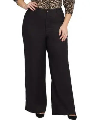 NYDJ Linen Blend Wide Leg Trousers - Black
