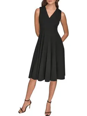 Donna Karan New York Sleeveless Fit & Flare Dress With Golden Zipper - Black
