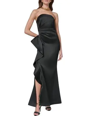 Donna Karan New York Taffeta Strapless Ruffle Gown - Black