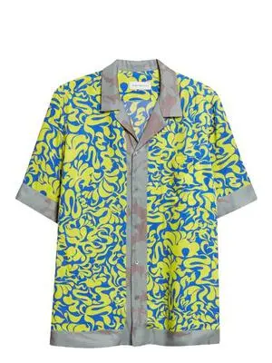 Dries Van Noten Carltone Mixed Print Satin Camp Shirt - Yellow