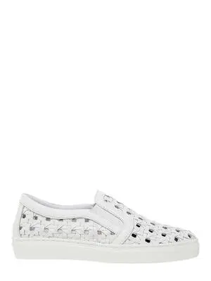 MADISON MAISON Leather Woven Slip-on Sneakers - White