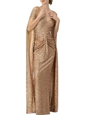 IVONNE Sequin V-neck Evening Gown With Slit - Light Pink