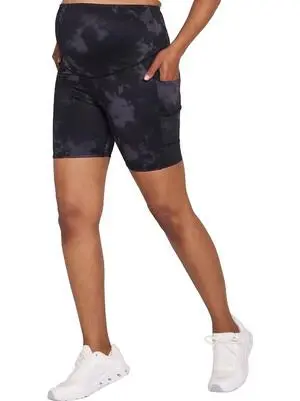 Motherhood Maternity Active Pocket Maternity Biker Short 6 1/2 - Black Cloud Print