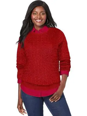 JESSICA LONDON Cable Knit Crewneck Sweater - No Color