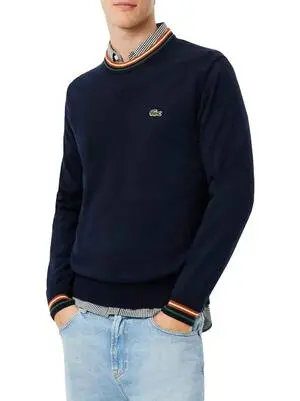 Lacoste Classic Fit Striped Sweater - Navy Blue/briquette