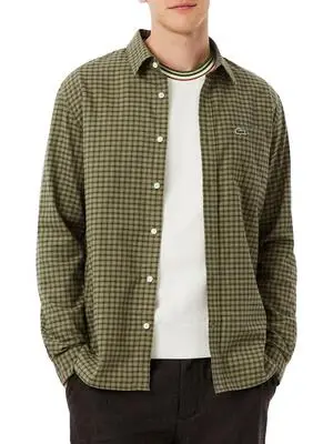 Lacoste Regular Fit Plaid Flannel Button-up Shirt - Olive/tisane