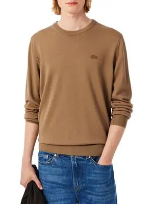 Lacoste Merino Wool Crewneck Sweater - Date Brown