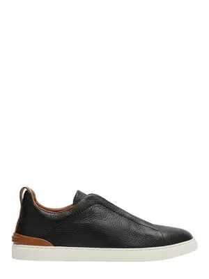 Zegna Triple Stitch Leather Sneakers - Black