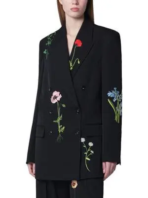Stella McCartney Double-breasted Jacket With Floral Embroidery - Black