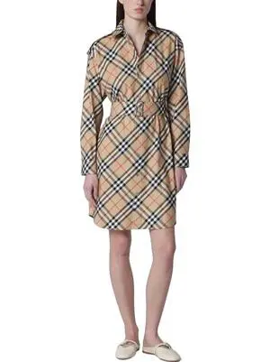 Burberry Check Shirt Dress - Beige