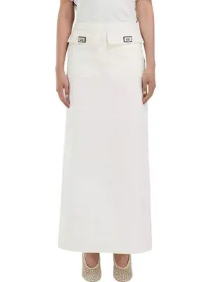 FERRAGAMO Flap-pocket Midi Skirt - White