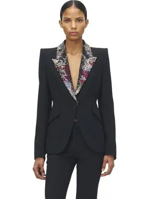 Alexander McQueen Embroidered Lapel Jacket - Black