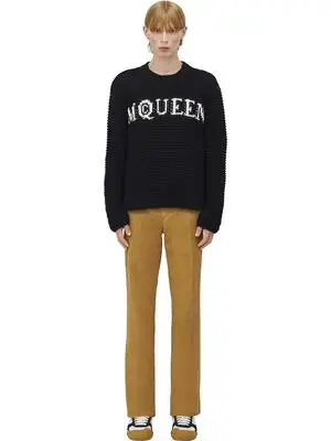 Alexander McQueen Textured Jumper With Logo - Black