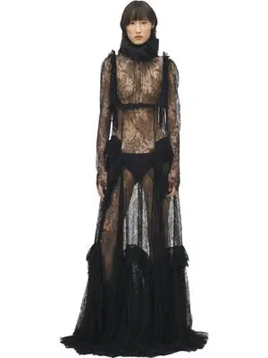 Alexander McQueen Floral Lace Evening Gown - Black
