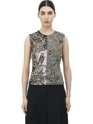 Alexander McQueen Crystal Stencil Embroidered Top - Silver/crystal