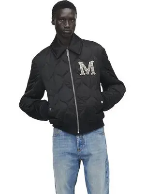 Alexander McQueen Crystal Logo Quilted Jacket - Black