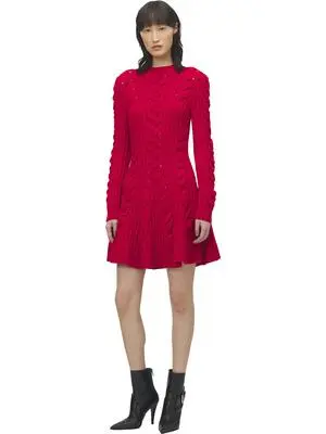 Alexander McQueen Wool Cashmere Cable Knit Mini Dress - Red