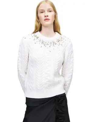 Alexander McQueen Crystal-embellished Cable Knit Jumper - Ivory