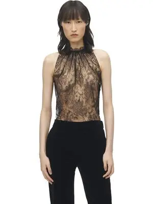 Alexander McQueen Floral Lace Sleeveless Top - Black