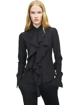 Alexander McQueen Ruffled Crepe De Chine Shirt - Black