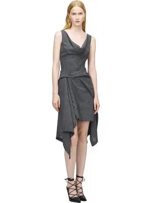 Alexander McQueen Flecked Glen Check Asymmetric Dress - Black/ivory