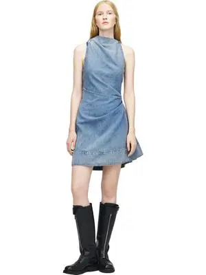 Alexander McQueen Denim Asymmetric Mini Dress - Washed Blue