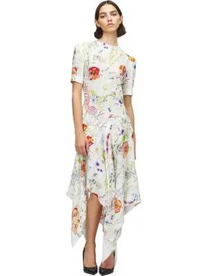 Alexander McQueen Meadow Floral Asymmetric Dress - Ivory