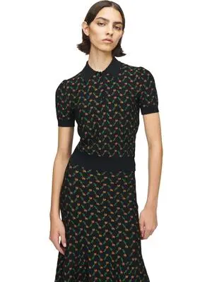 Alexander McQueen Flower Jacquard Knit Polo Shirt - Black