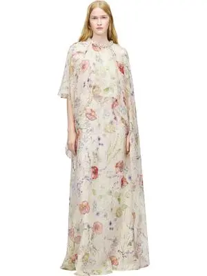 Alexander McQueen Meadow Floral Print Asymmetric Cape Dress - Ivory