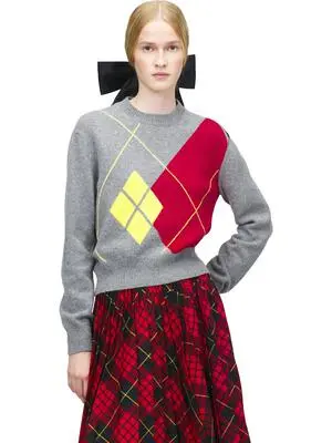 Alexander McQueen Argyle Crew Neck Jumper - Grey/red/yellow