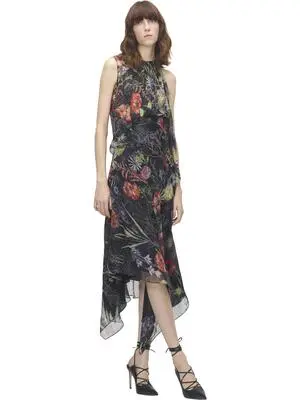Alexander McQueen Meadow Floral Print Asymmetric Evening Dress - Black