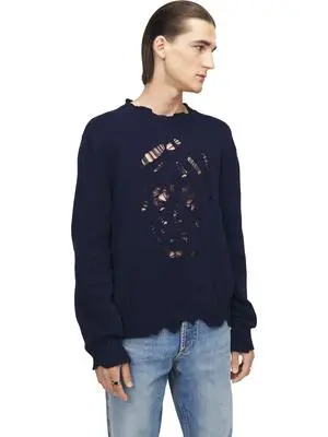 Alexander McQueen Distressed Skull Jumper - Navy