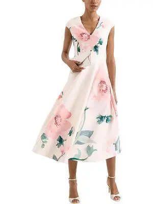 PHASE EIGHT Floral Printed Scuba Midi Dress - Pale Pink