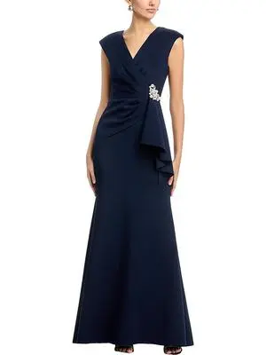Eliza J Extended Shoulder Drape Front Gown - Navy
