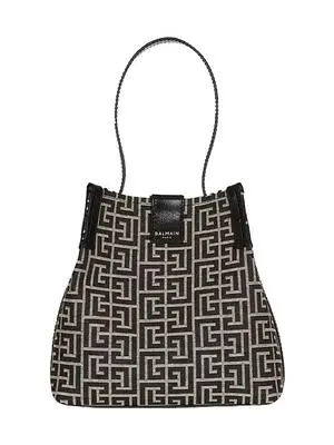 Balmain Jacquard And Calfskin Bucket Bag - Black