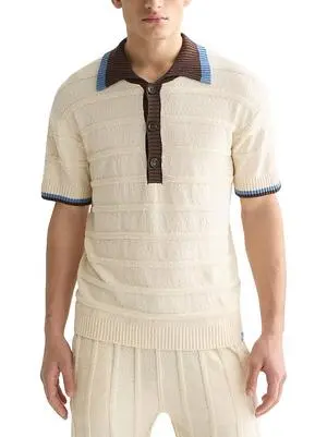 Scotch & Soda Structured Knitted Loose Fit Polo Shirt - Eggnog