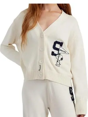 Chinti & Parker Cotton Snoopy Varsity Cardigan - Cream