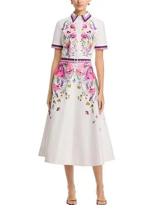 Rickie Freeman For Teri Jon Cotton Floral Print Shirtwaist Dress - Ivory Multi