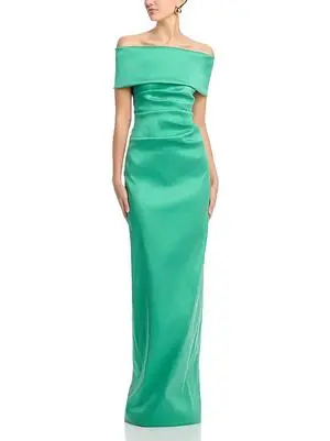 Rickie Freeman For Teri Jon Off Shoulder Mikado Column Gown - Kiwi Green