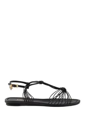 Prada Patent Leather Sandals With Triangle Logo Embellishment - Black
