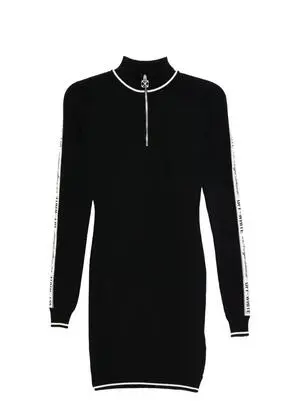 Off-White Logo Tape Long-sleeved Dress - Black