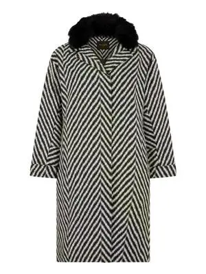 MOORER Zigzag-pattern Coat With Fur Collar - Black