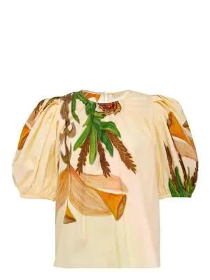 Ulla Johnson Floral Puff-sleeve Top - Neutrals